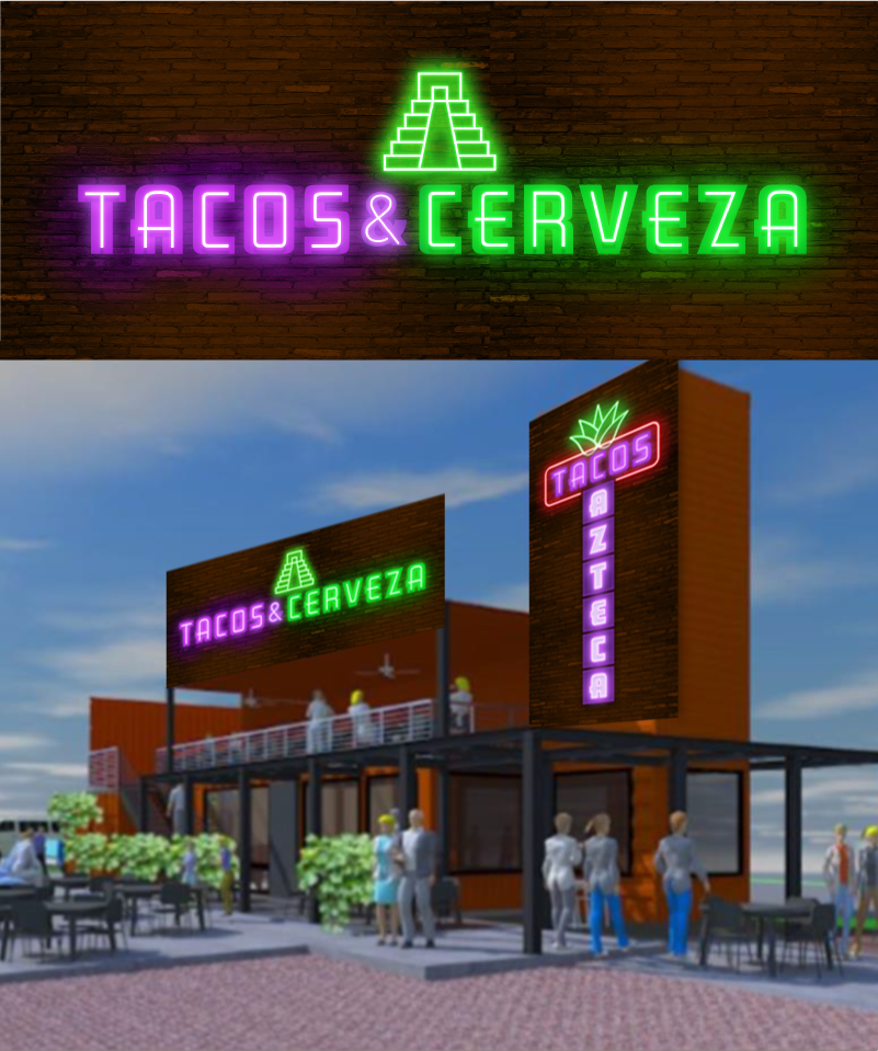Mexican Restaurant neon lettering/emblems and building signage design ...